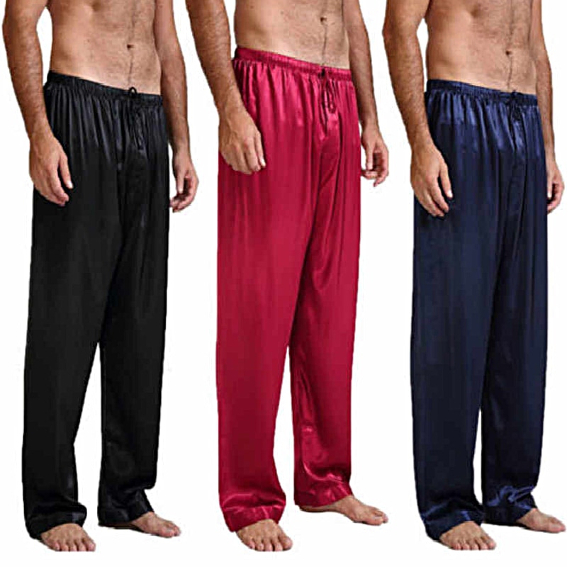 Mens Zijde Satijn Pyjama Lounge Broek Losse Casual... – Vicedeal
