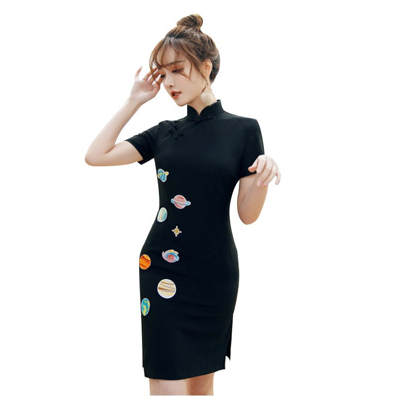 Women Simple Cheongsam Mini Chinese Qipao Yellow O... – Grandado