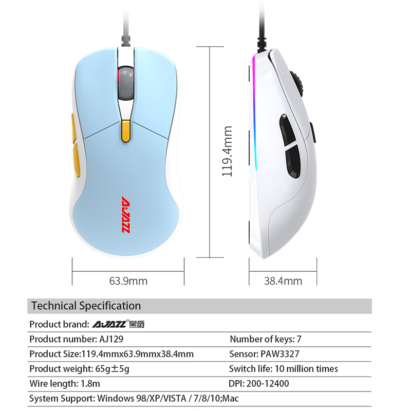 Ajazz AJ129 Wired Mouse 7 Buttons USB Lightweight ... – Vicedeal