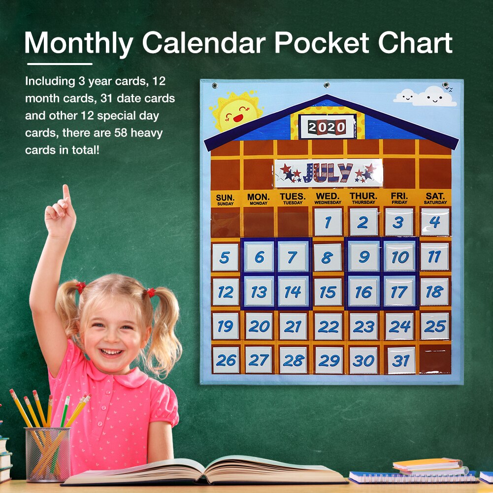 27x 32 Inches Classroom Monthly Calendar Pocket Ch... – Vicedeal