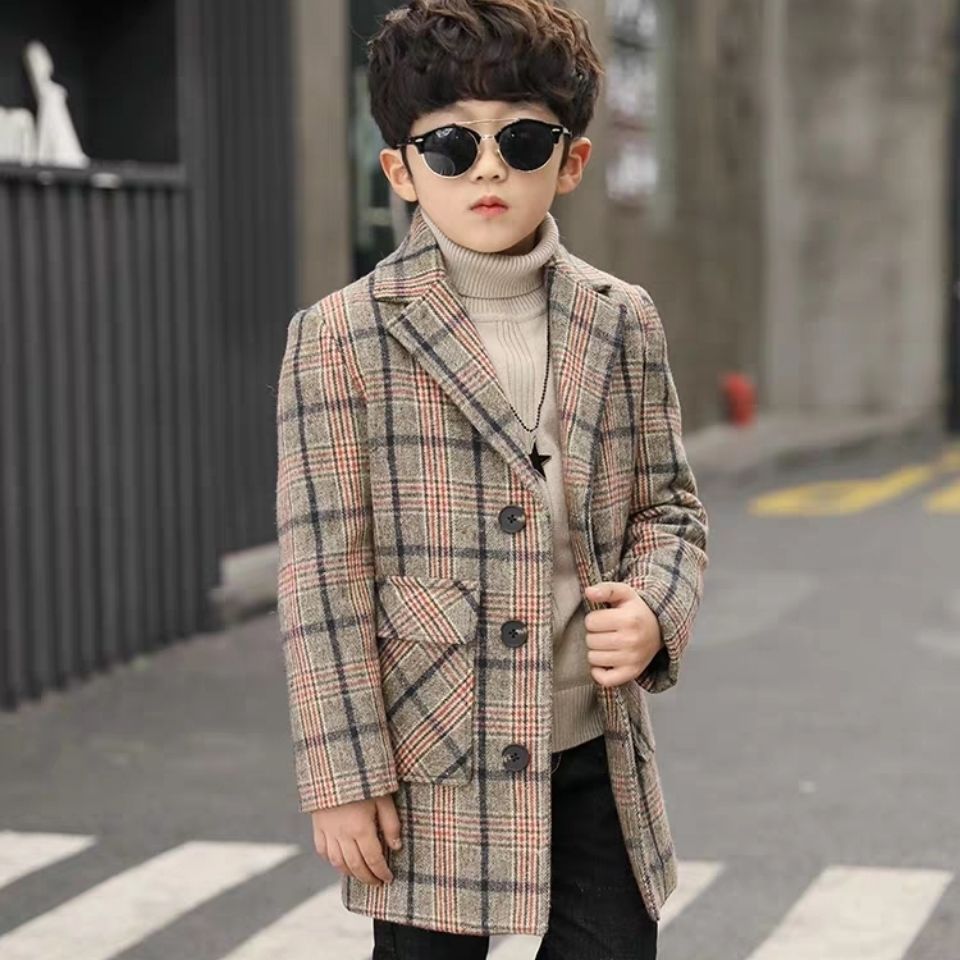 Baby Boys Plaid Woolen Jacket For Winter Kids Wool... – Grandado