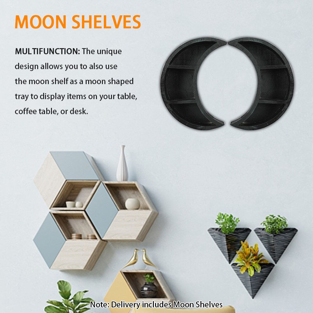2pcs Sundries Rustic Wooden Moon Shelf Crystals Di... – Grandado