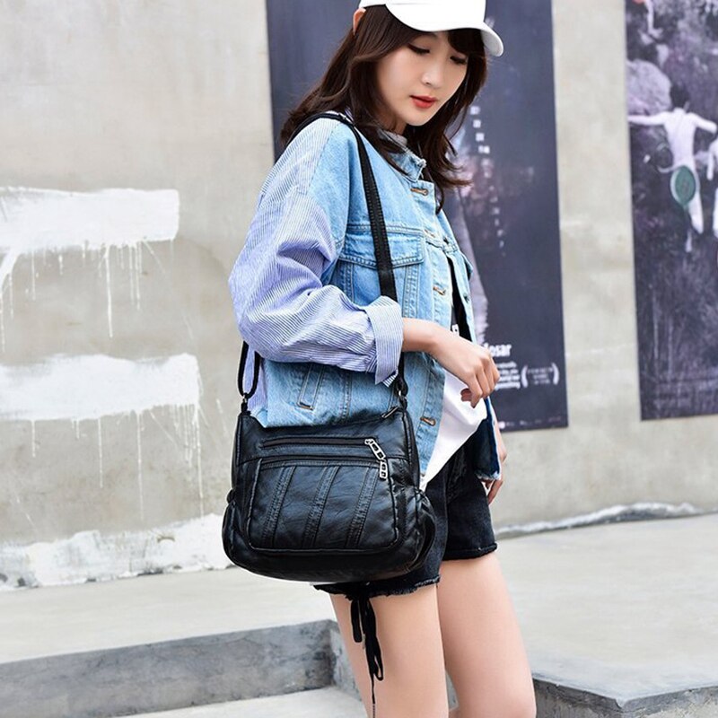 Women Crossbody Bag Black Soft Washed Leather Shou... – Grandado