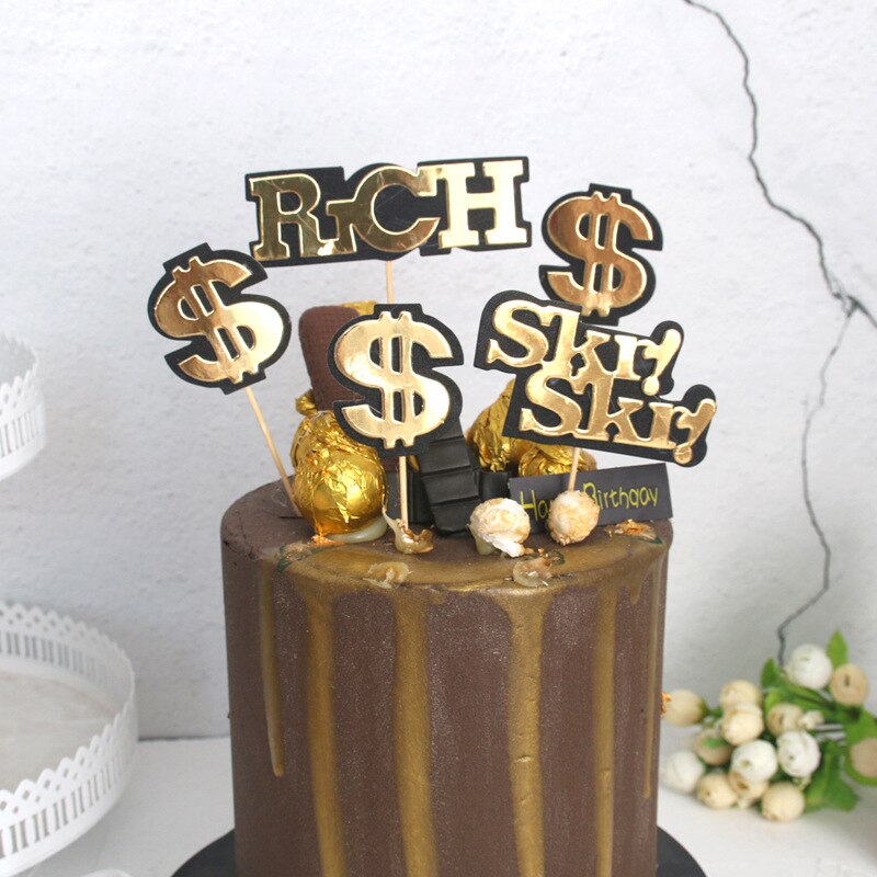 black gold rich dollar cake topper birthday cup ca... – Grandado