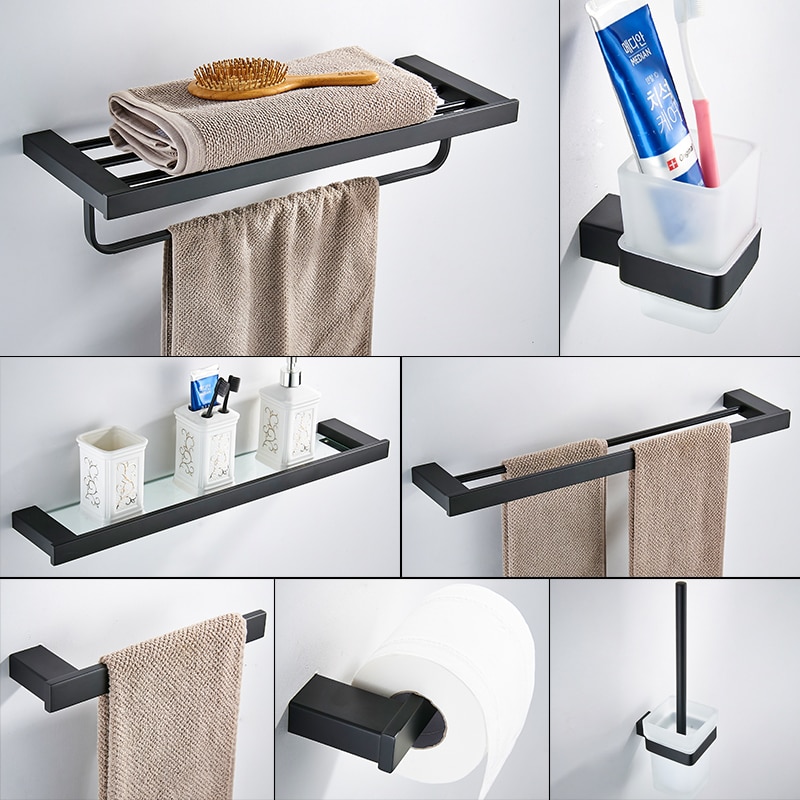 BAKALA Black Square Bathroom Hardware Set Wall Mou... – Vicedeal