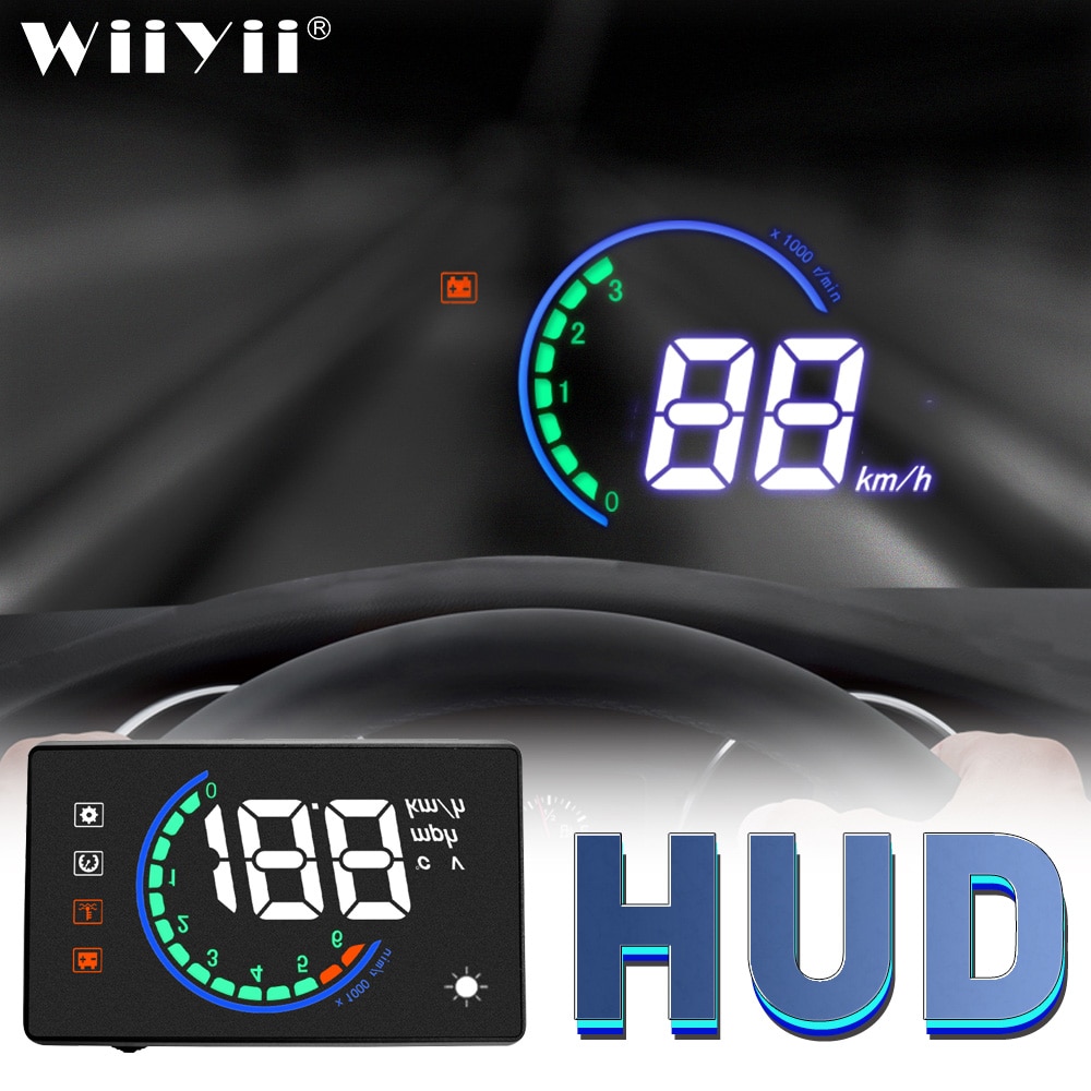 WiiYii H6 lustro HUD wyświetlacz głowa w górę automatyczny HUD OBD2 wyświetlacz szybkościomierza ...