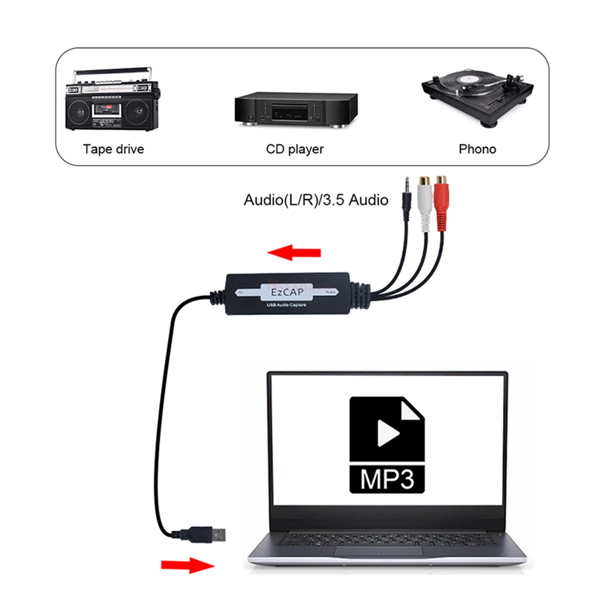 EzCAP USB 3.5mm Audio Capture Grabber Edit Audio C... – Vicedeal