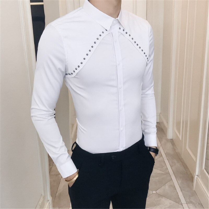 Man sociale shirt dress slim fit rivet solid Tuxed... – Vicedeal
