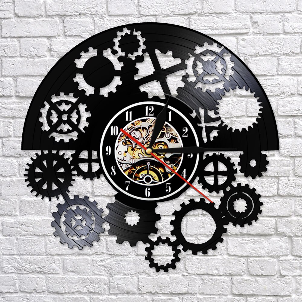 Gothic Steampunk Vinyl Record Wall Clock Gears Bla... – Grandado