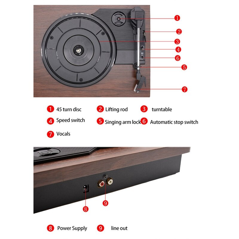 Wood Color Record Retro Player Portable Audio Gram... – Grandado