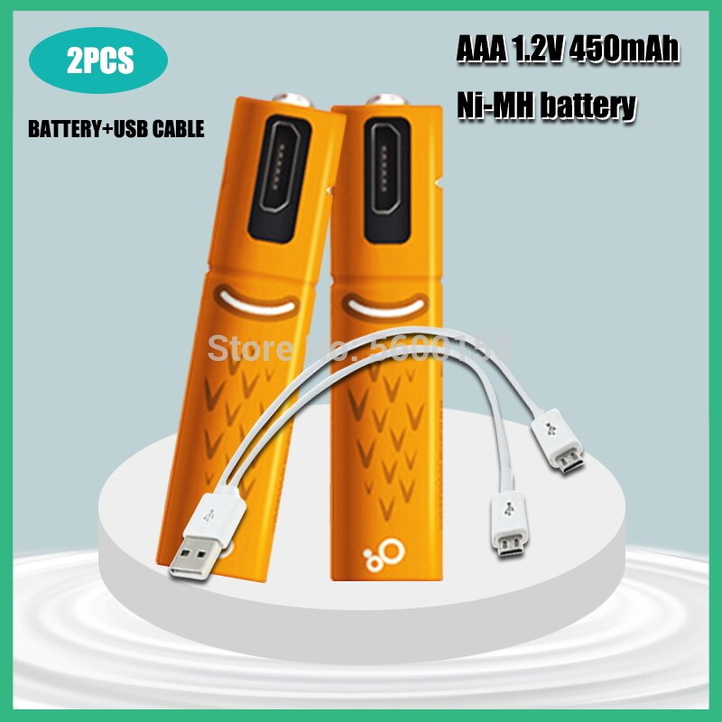 1.2V AAA USB Rechargeable Battery 450mAh Ni-MH bat... – Grandado