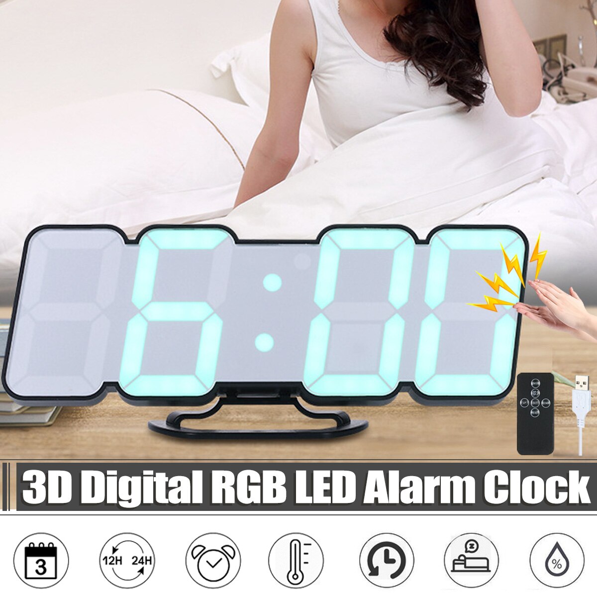 Digital Wall Clock Large Time 3D LED Alarm Date Te... – Vicedeal