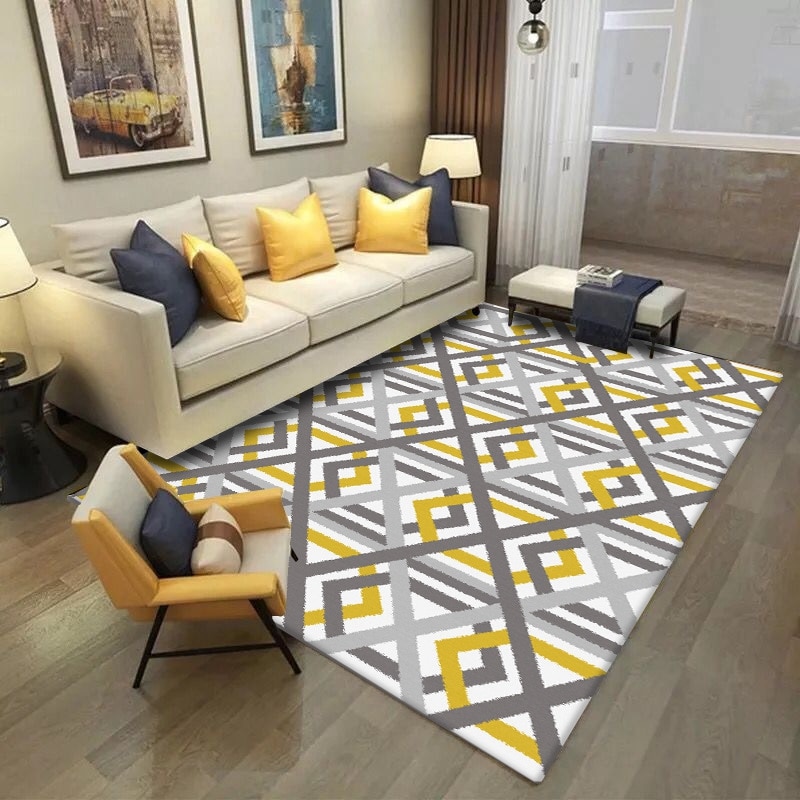Geometric Yellow Grey Floor Carpets Living Room Ar... – Grandado