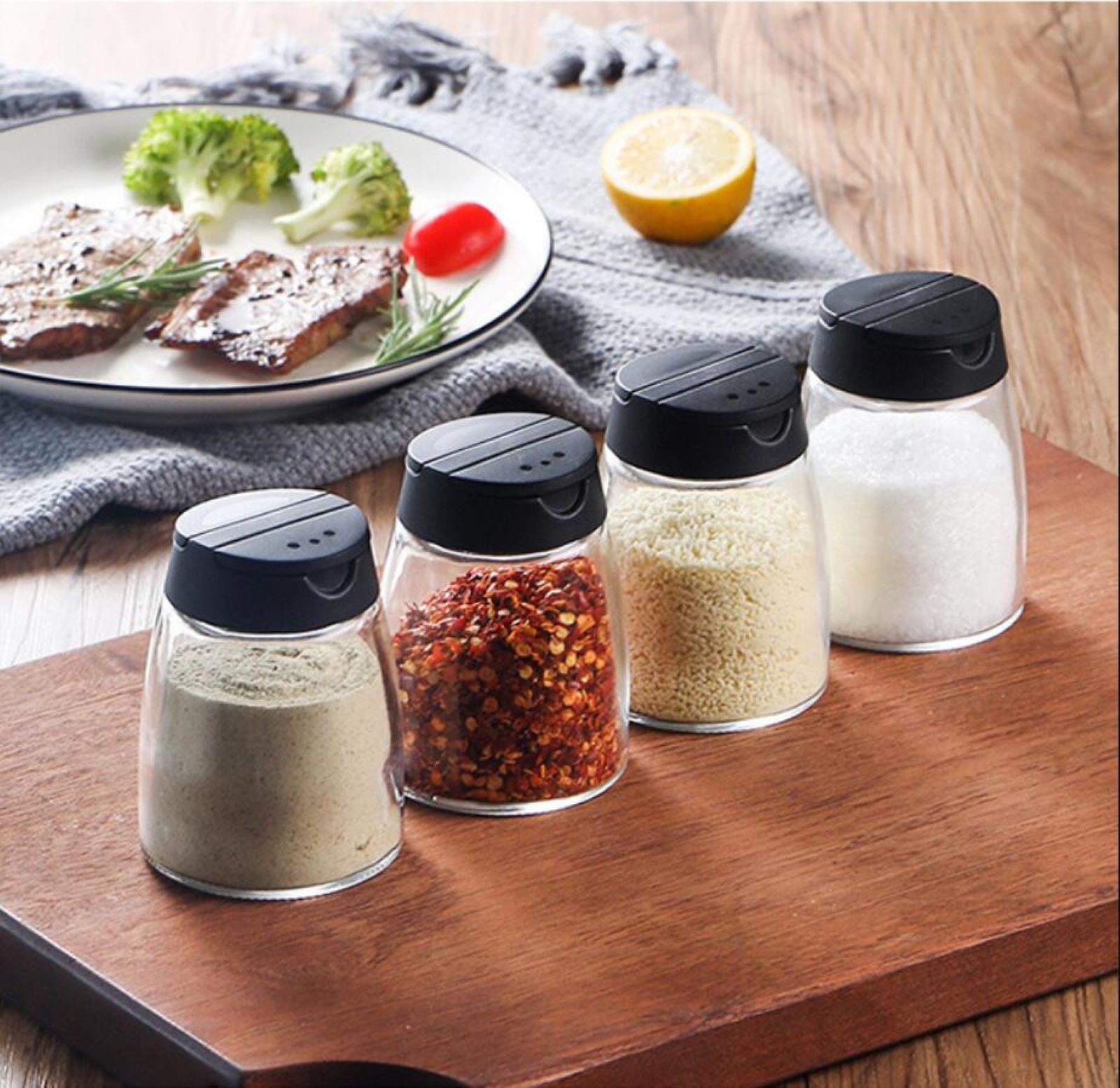 4 Pack Glass Spice Jars Double Lids Seasoning Shak... – Grandado