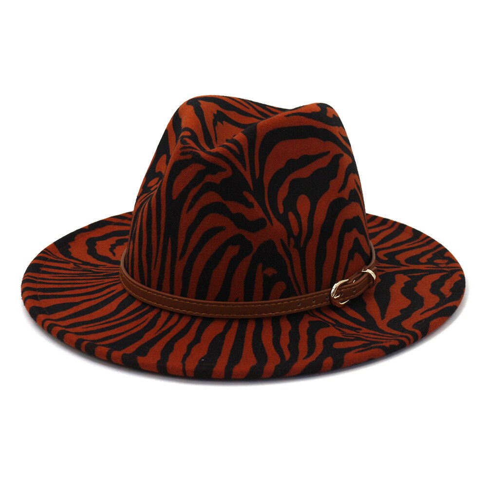 Zebra Striped Print Jazz Fedora Hats with Brown Be... – Grandado