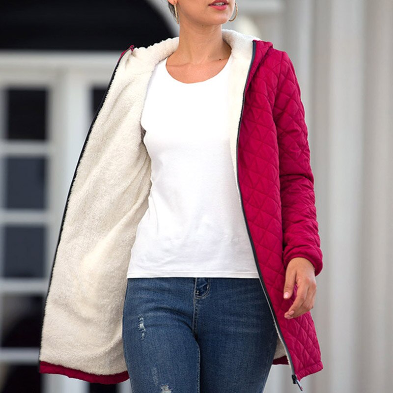 Women Solid Hooded Coat Zipper Long Jacket Winter ... – Vicedeal