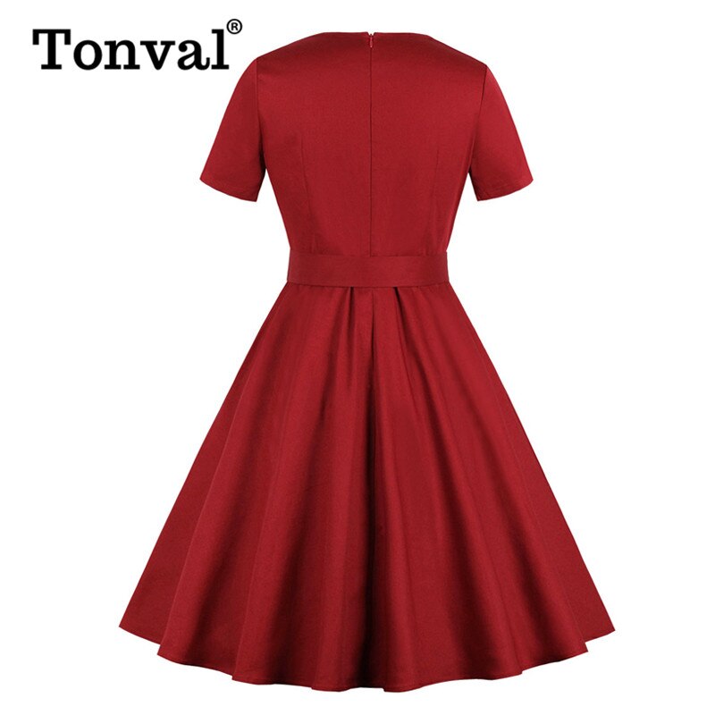 Tonval Pin Up Women Square Collar Button Front Bel... – Grandado