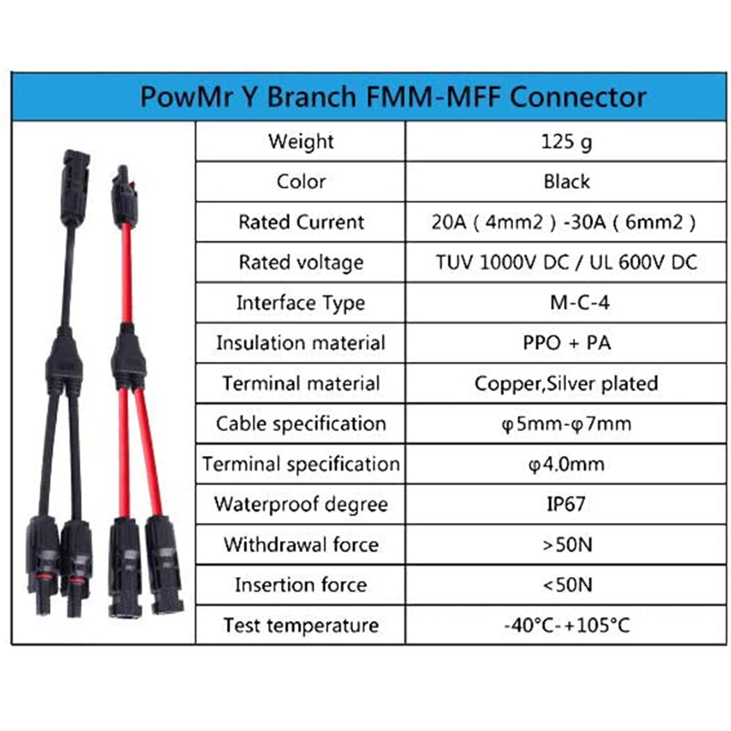 1 Pair Y Branch Connector 30A Cable FFM MMF PV Wir... – Grandado