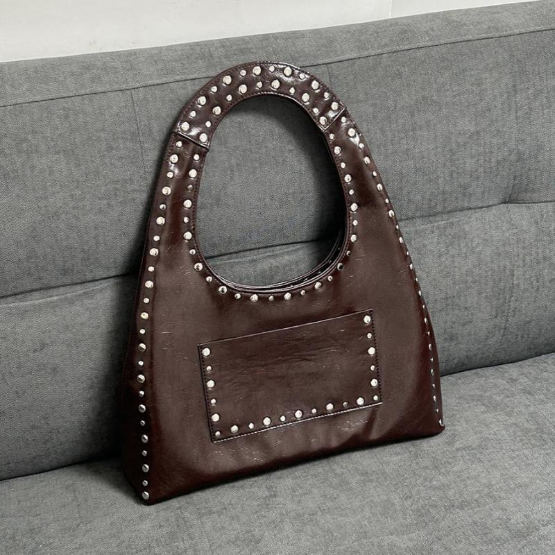 Rivet Decor Vintage Shoulder Bag Big Pocket Americ... – Grandado
