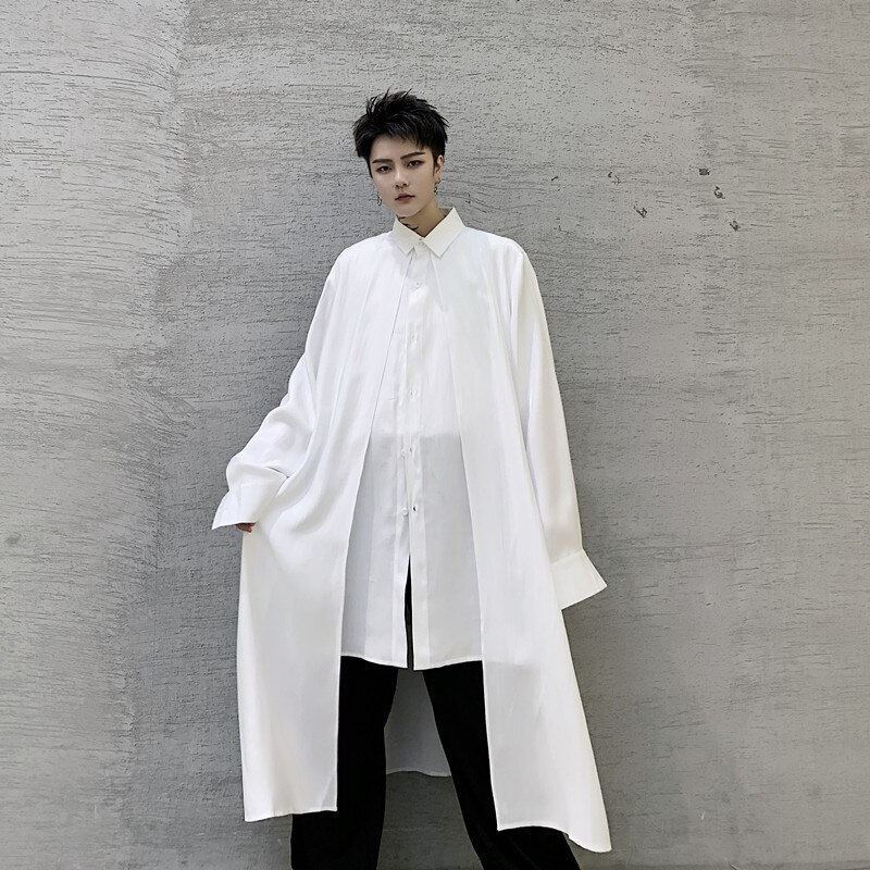 IEFB /men's wear False Two Pieces black white long... – Grandado