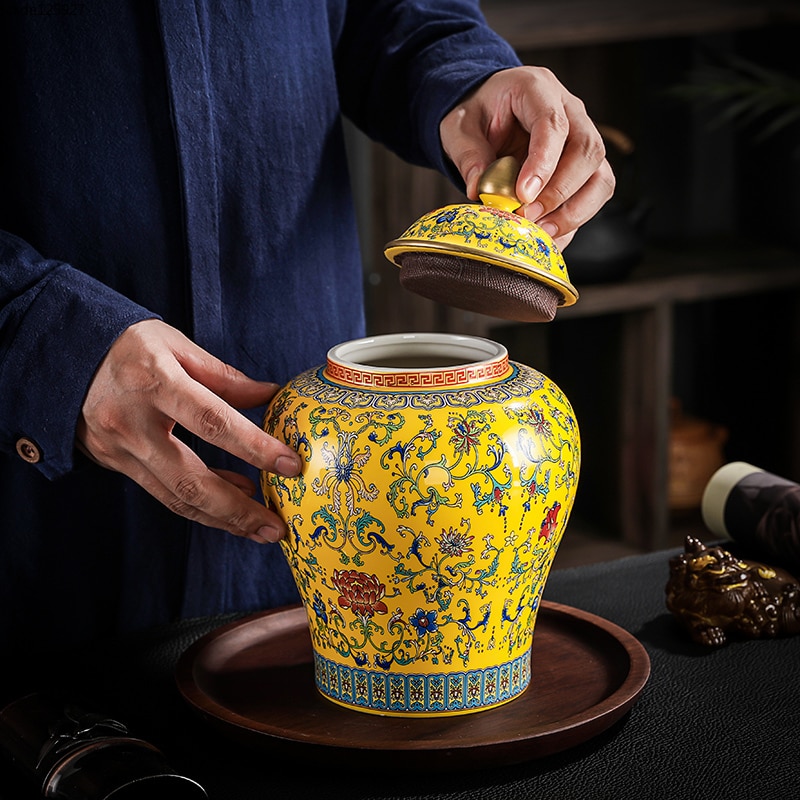 Painted Flower Ceramic Tea Caddy Art Flower Vase L... – Grandado