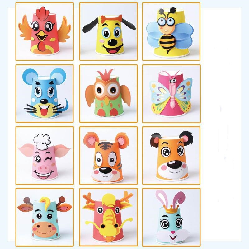 12pcs Children 3D DIY handmade paper cups sticker ... – Grandado