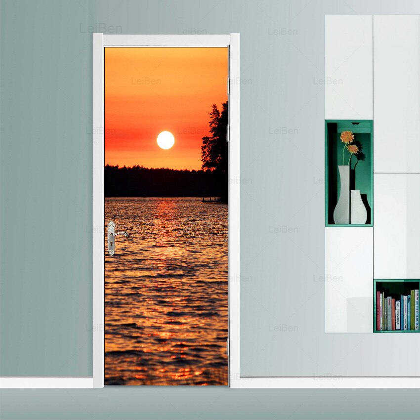 Self Adhesive 3d Door Stickers Sunset Dusk Lake La... – Grandado