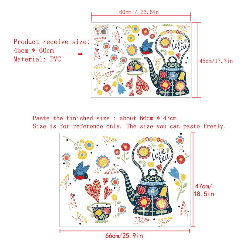 Multi-colored flower teapot Wall Sticker Art Livin... – Grandado