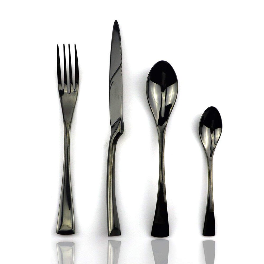 Bestik sort sæt 4 stk kniv gaffel ske sæt 304 spis... – Vicedeal