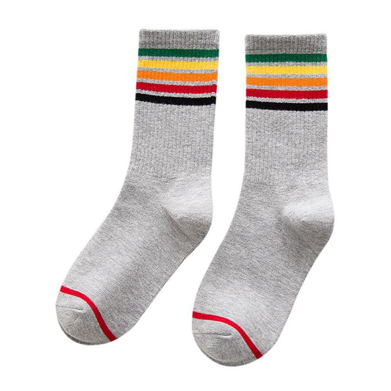 1Pair Women Girls Rainbow Stripes Cotton Running S... – Grandado