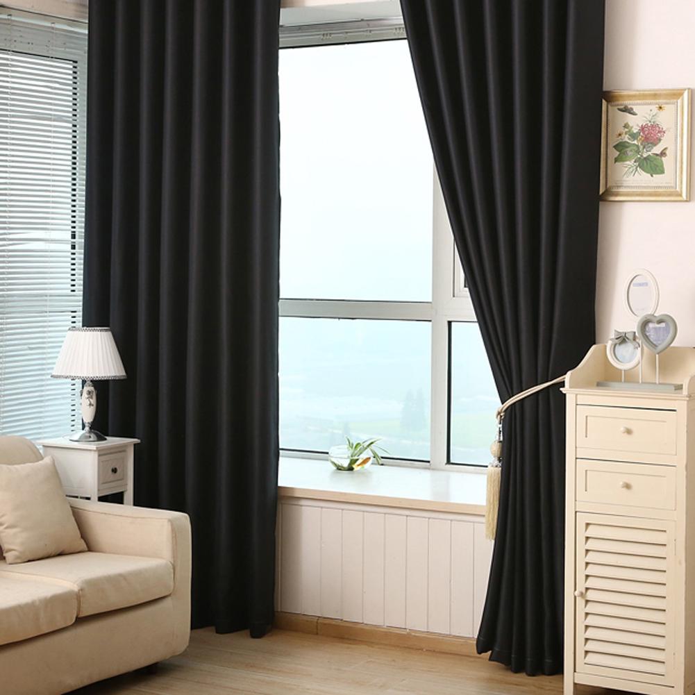 2PCS Solid Black Blackout Curtains Window Door Cur... – Grandado