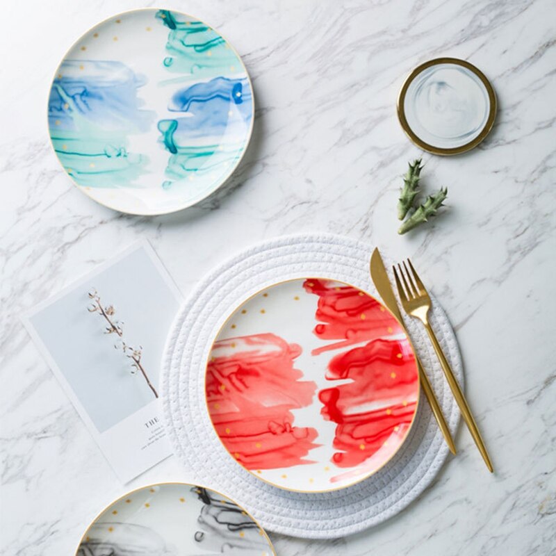 Gold Inlay Art Dinner Plate Ceramic Fruit Snack Ca... – Grandado