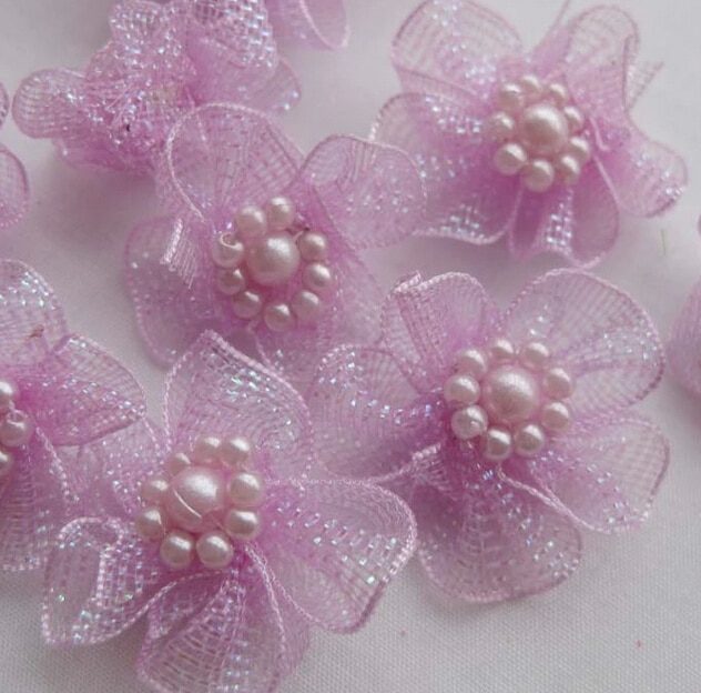 10x Purple Mesh Ribbon Flowers With Bead Sewing We... – Vicedeal