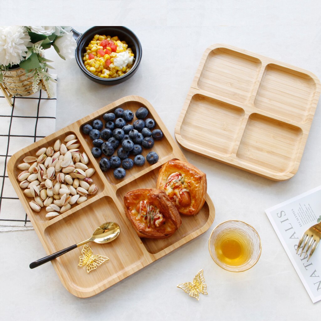 Divided Bamboo Square Round Plates Healthy Eating ... – Grandado
