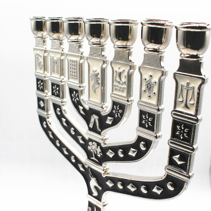 Jewish Menorah Gold Plated 7 Branch Tribes Of Isra... – Vicedeal