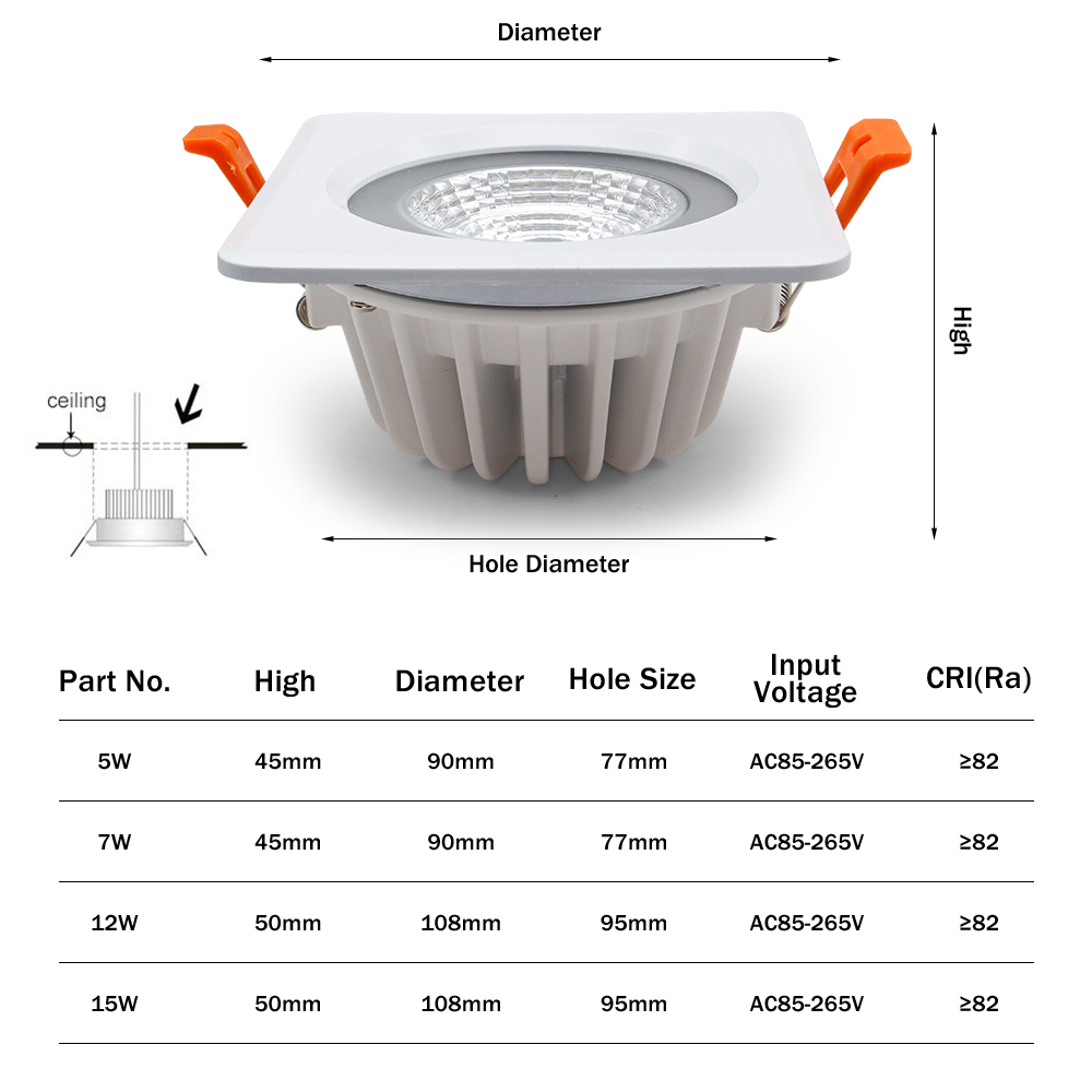 LED Recessed Ceiling Lights 5W 7W 12W 15W Waterpro... – Grandado