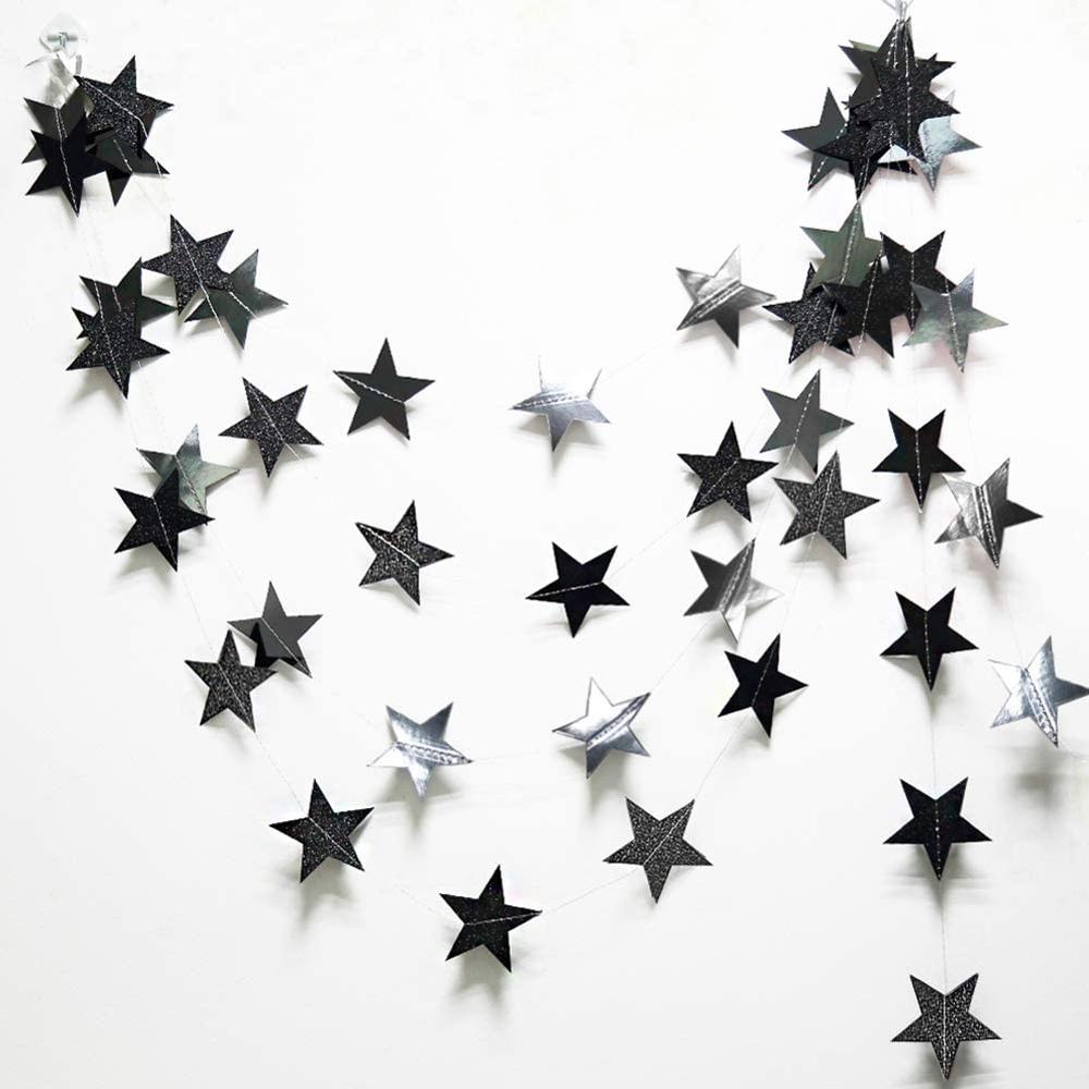 4M Black Silver Moon Star Garland Decorations Glit... – Vicedeal