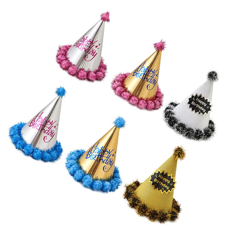 6PCS Birthday Hat Lovely Pointed Pompom Ball Paper... – Grandado