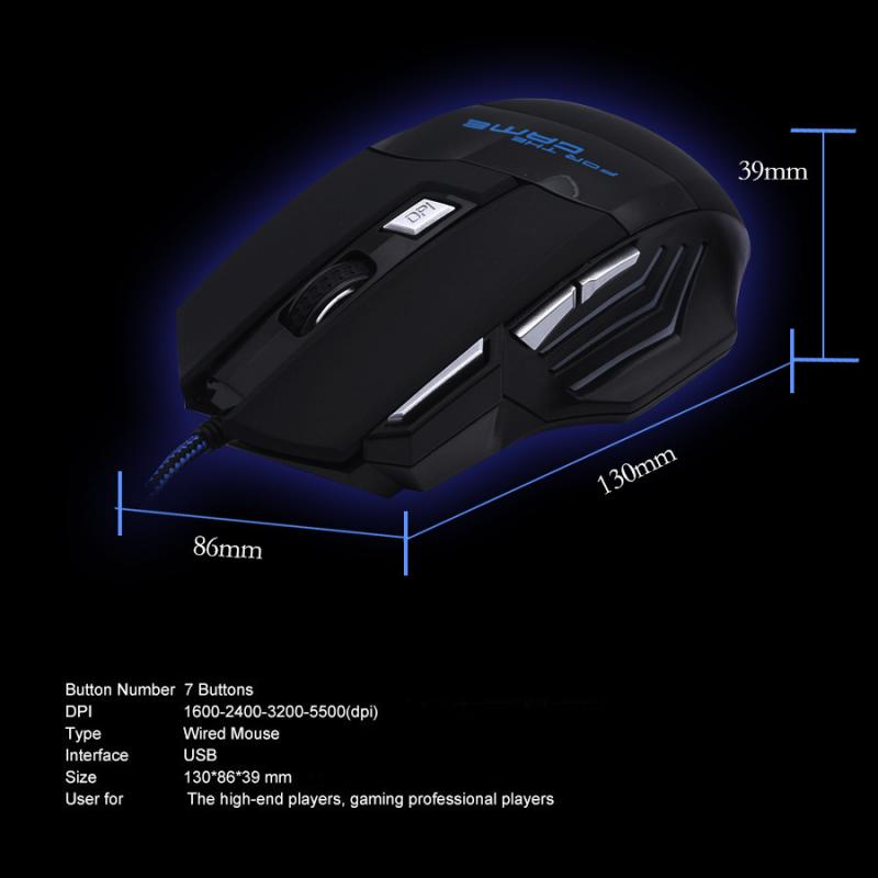 Ergonomic Wired Gaming Mouse 7 Button LED 5500 DPI... – Grandado