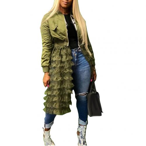 Jacket Women Long Sleeve zipper dress coat mesh la... – Grandado