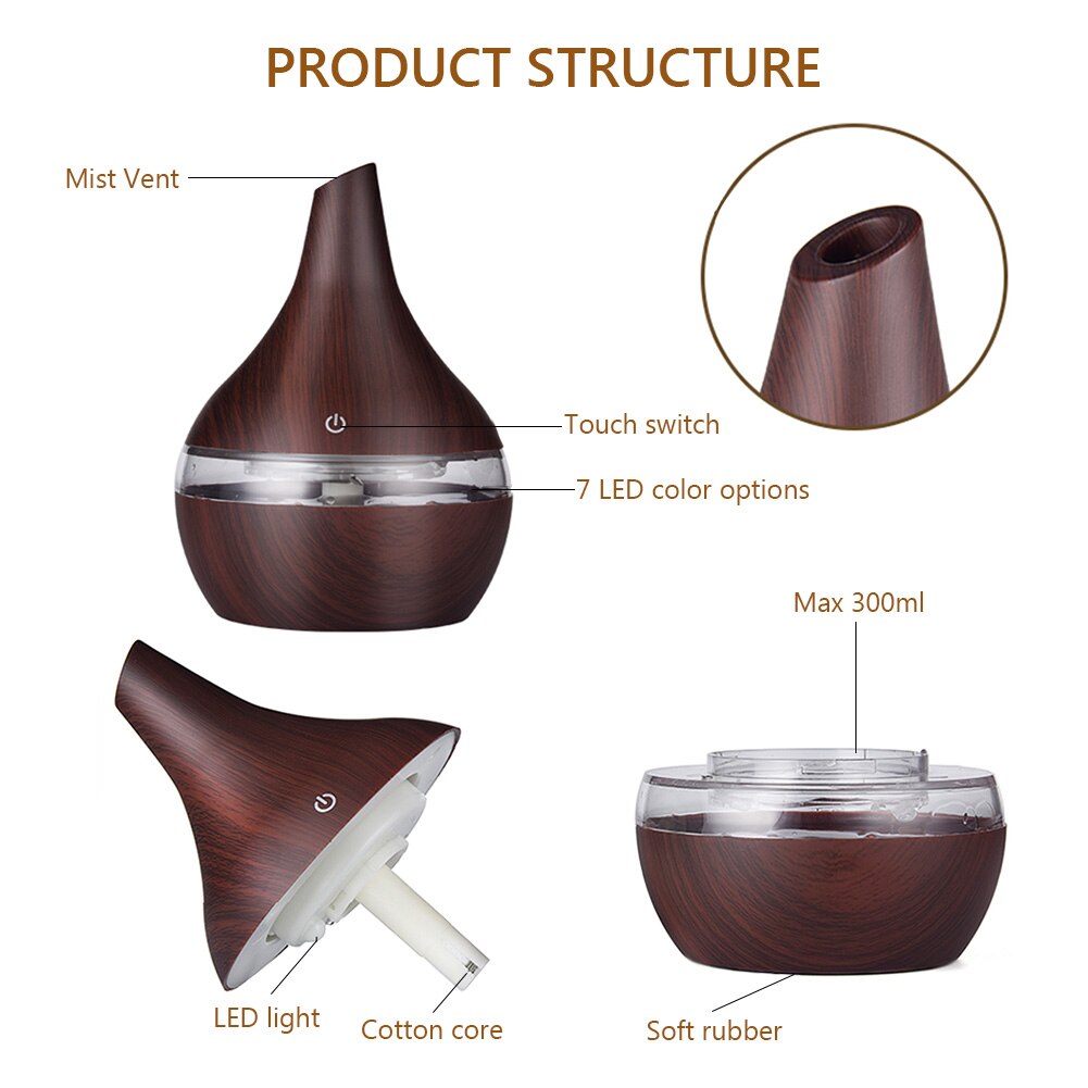 USB Essential Oil Diffuser Cool Wood Grain Air Hum... – Grandado