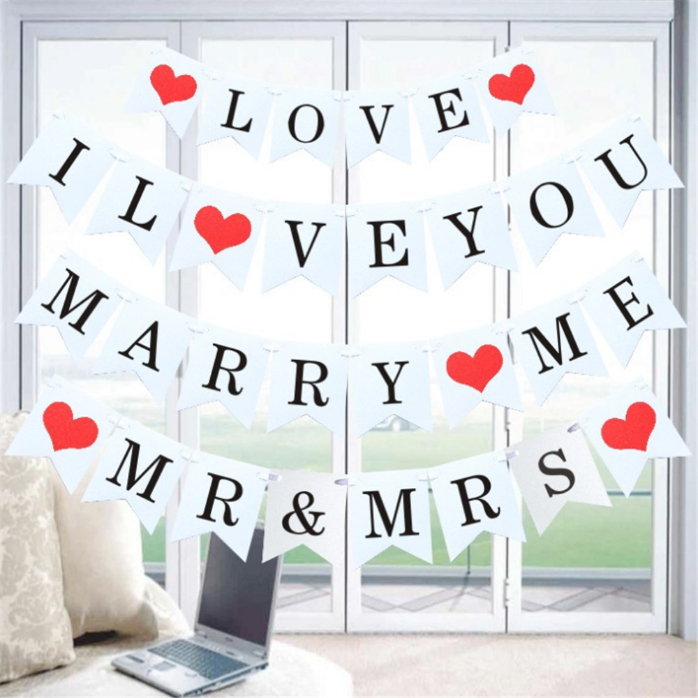 Mr Mrs Banner Marry Me Paper Flag Pennant Banner I... – Vicedeal