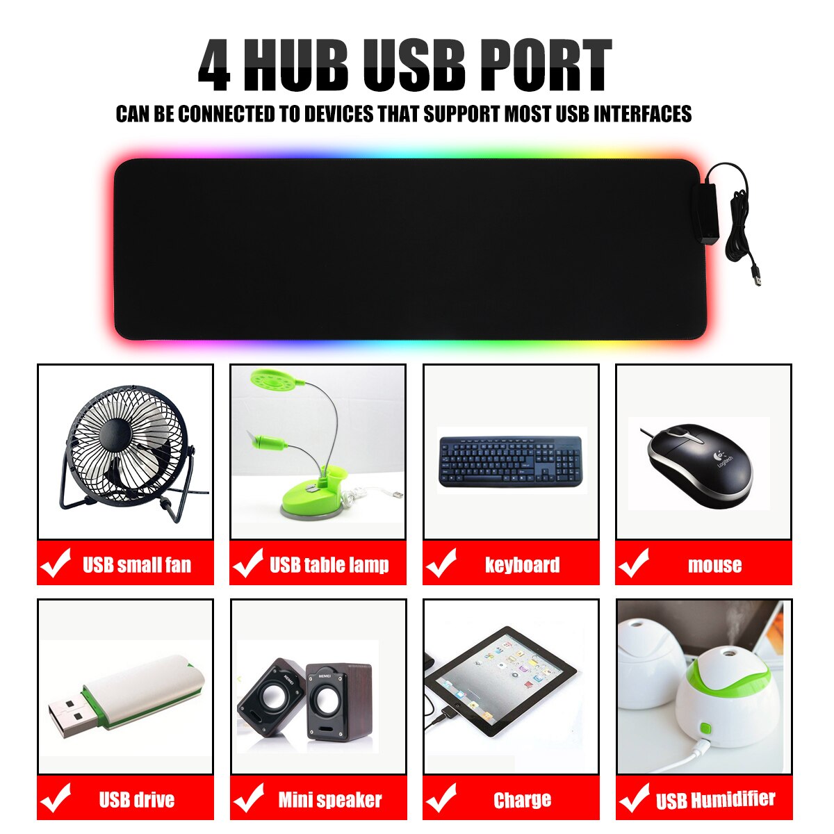 Gaming Mouse Pad RGB LED Glowing Colorful 4 HUB US... – Grandado