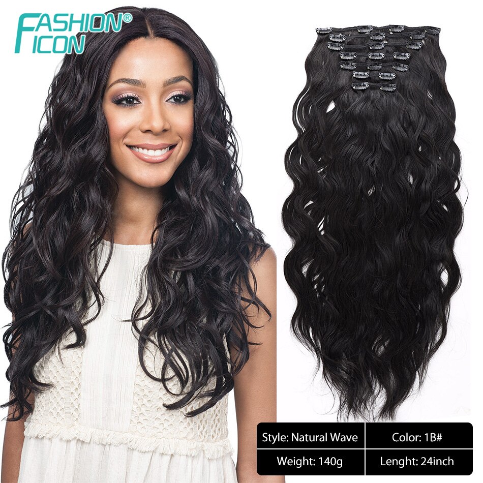 Synthetic Clip in Hair Extension Natural Body Wave... – Grandado