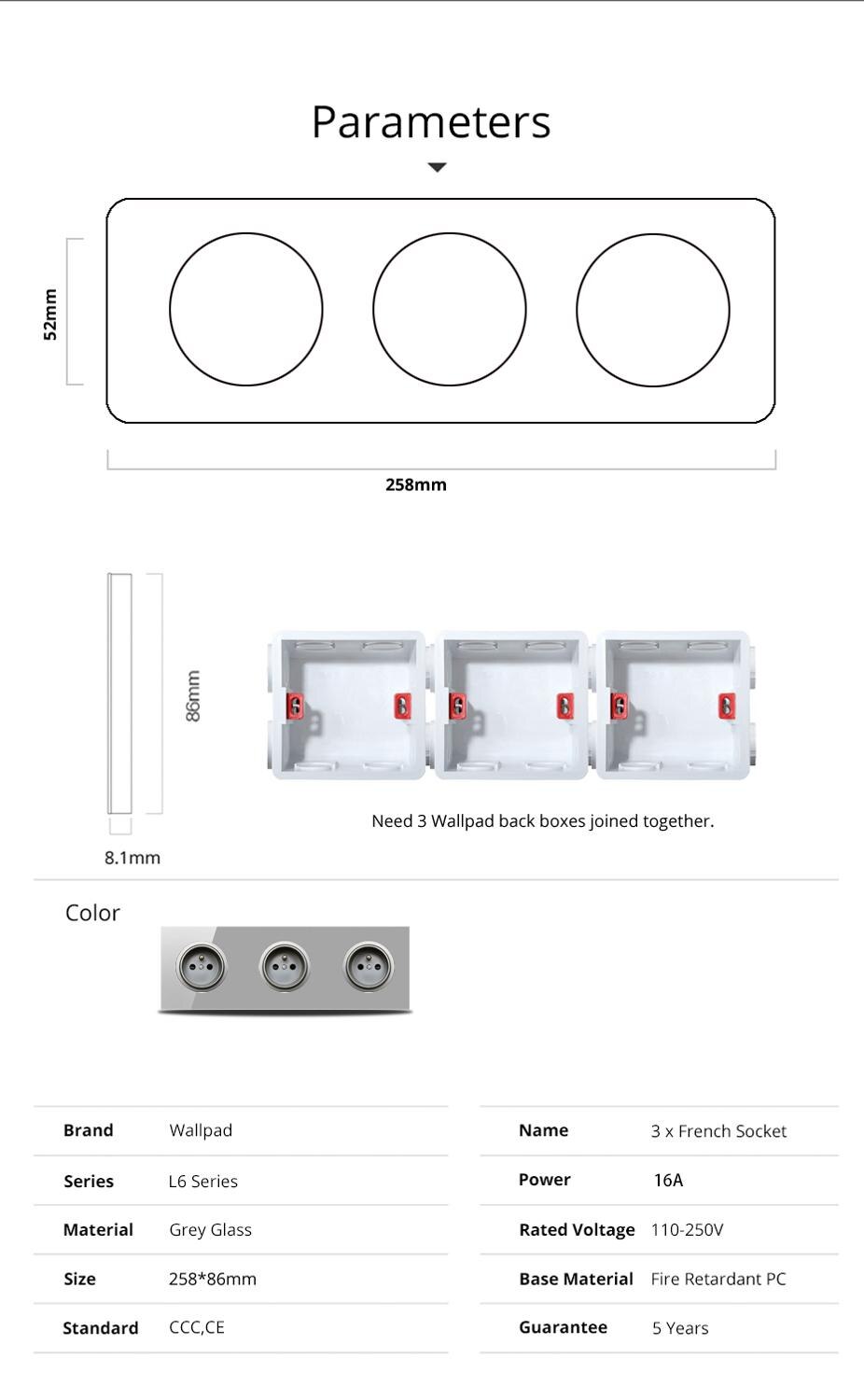 Wallpad L6 Triple 3 Gang Schuko EU Plug Power Outl... – Grandado