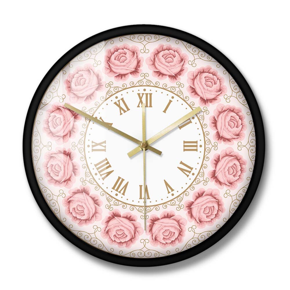 Pink Rose Vintage Wall Clock Silent Non Ticking Wi... – Grandado