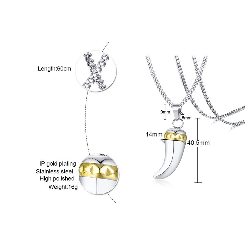 Wolf Tooth Pendant Shape Pendant Necklace Men 60cm... – Grandado