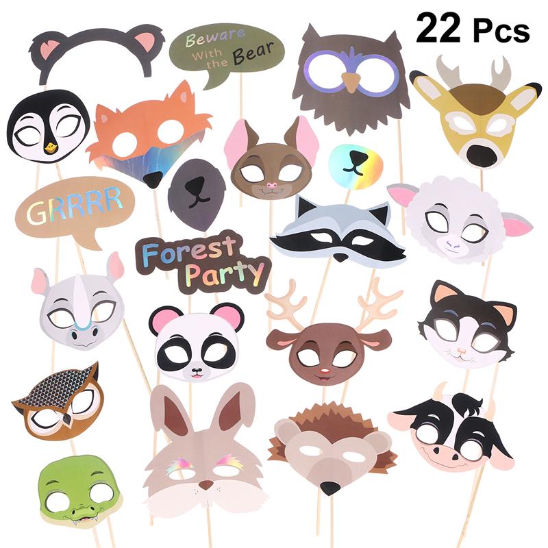 22pcs Animal Mask Photo Props Cartoon Cute Party S... – Grandado