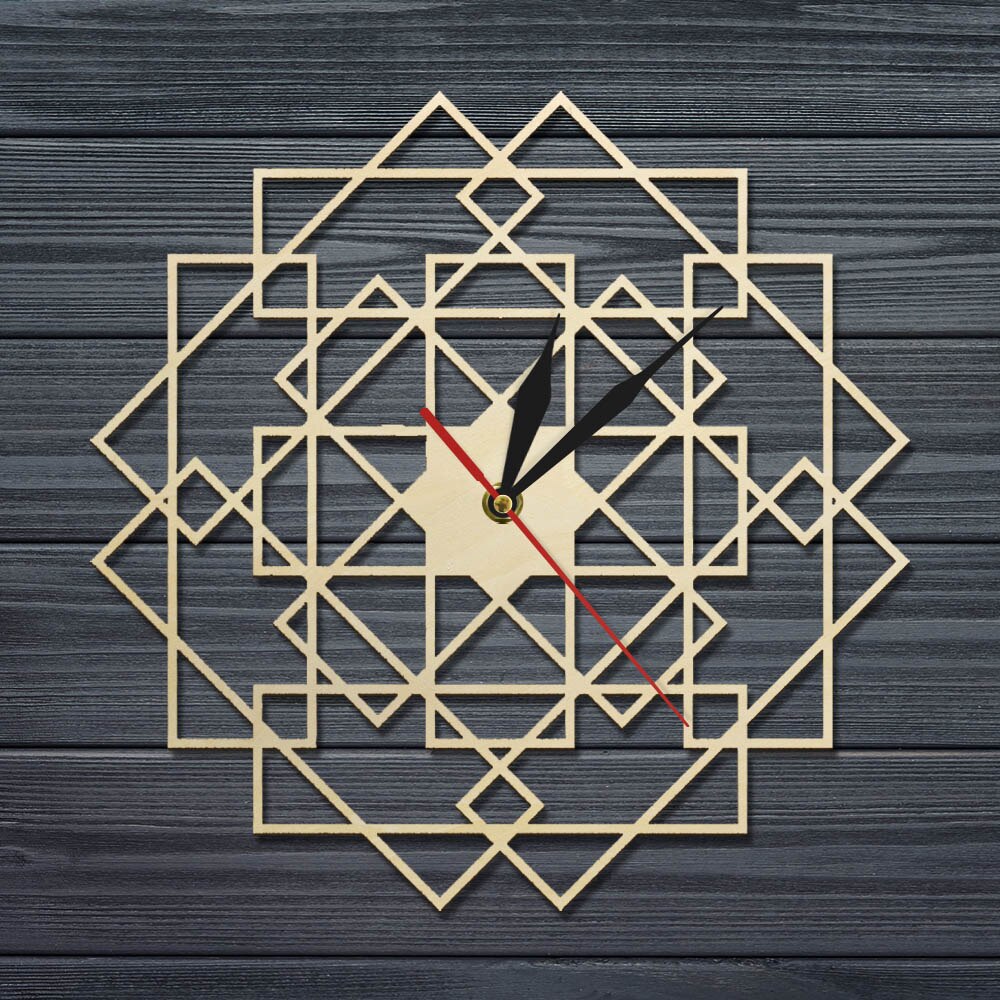 Geometry Square Wall Clock Polygonal Mandala Woode... – Grandado