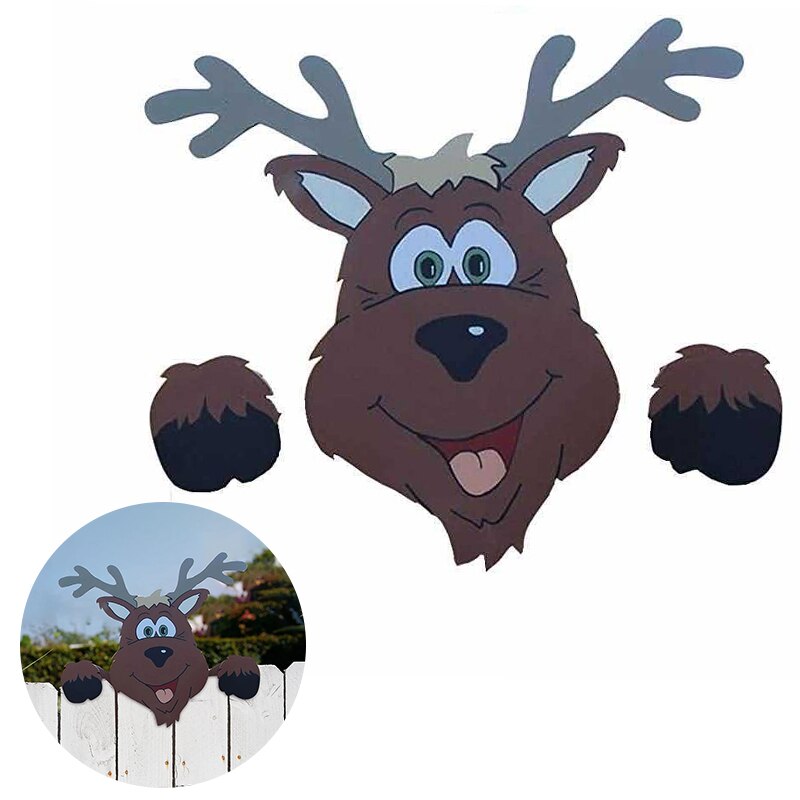 Large Christmas Santa Reindeer Fence Peeker Yard D... – Grandado